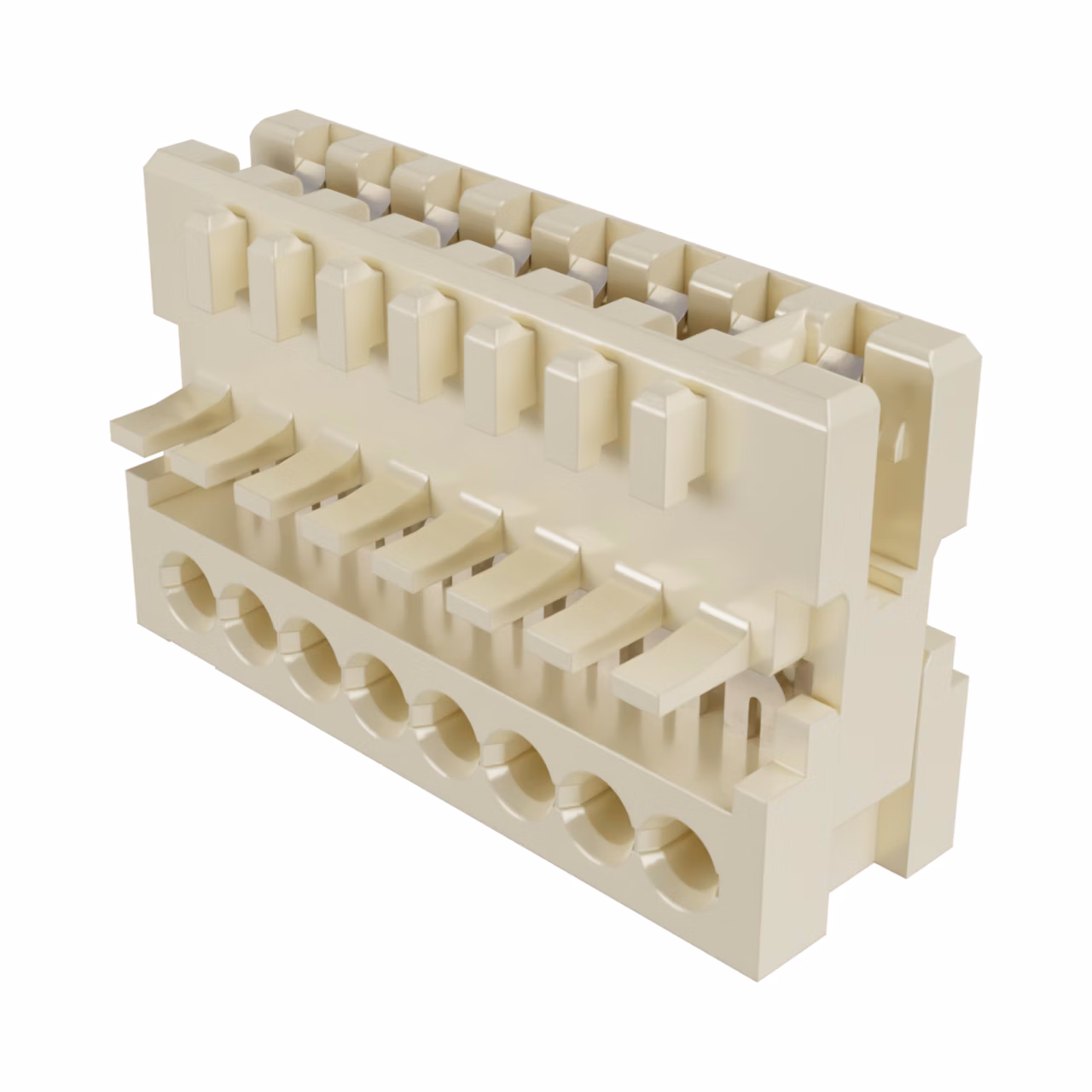 Appli-Mate RAST 2.5 Connector, 2.50mm Pitch, Female, 8 Circuits, Positions A and I Removed, Polarizing Rib Between 7/8, Locking Pips, Open Endwalls, Tin Plating for sale