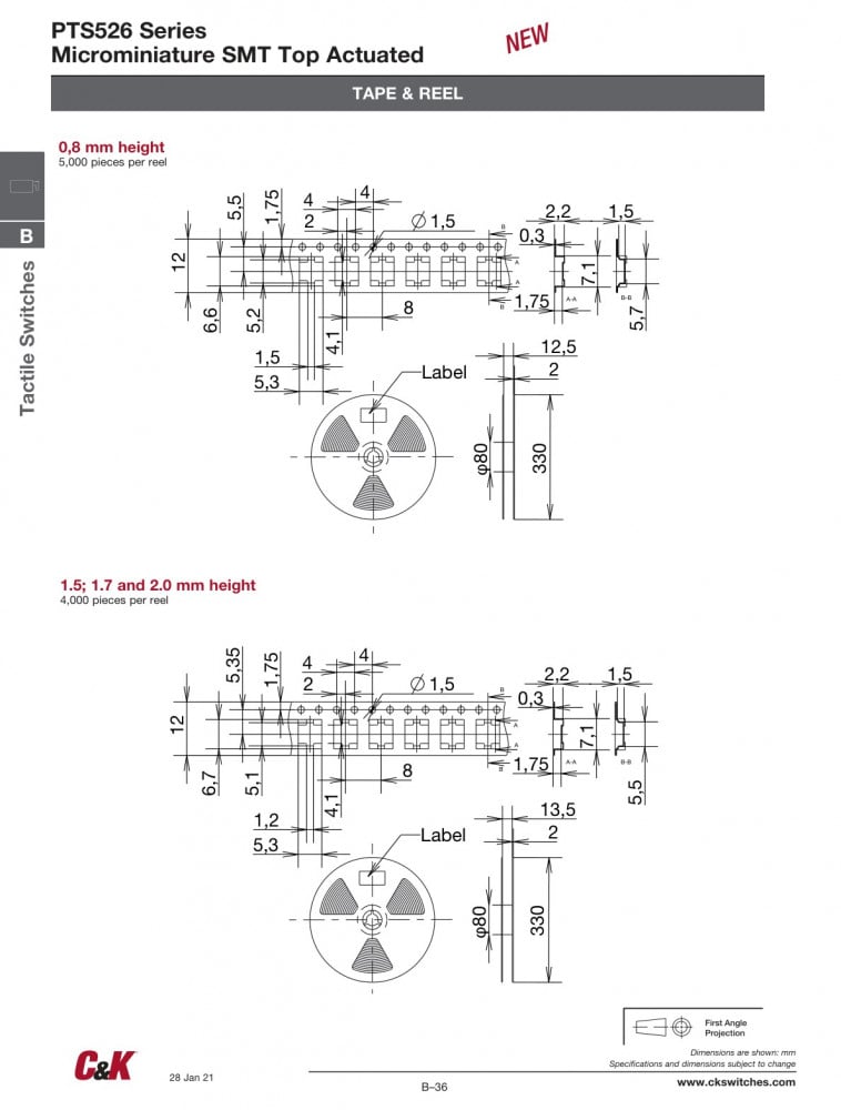 C&K PTS526 technical document page 4