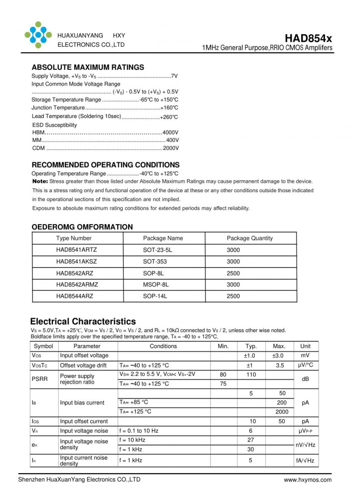 HAD8542ARZ datasheet page 2