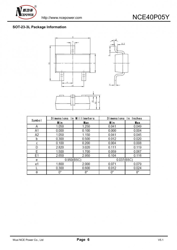 NCE40P05Y datasheet page 6