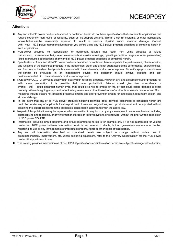 NCE40P05Y datasheet page 7