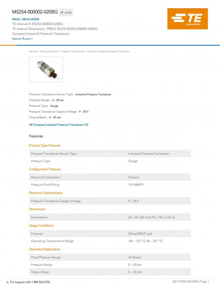 M5254-000002-020BG technical document page 1