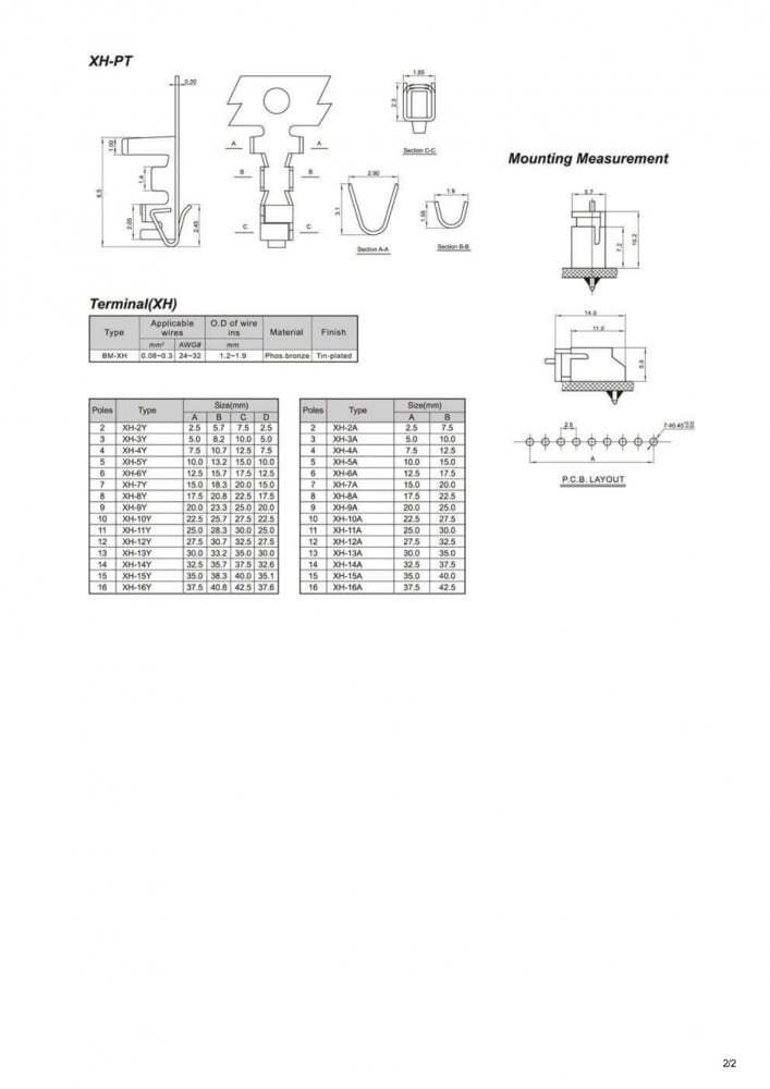 BOOMELE XH series connector datasheet page 2