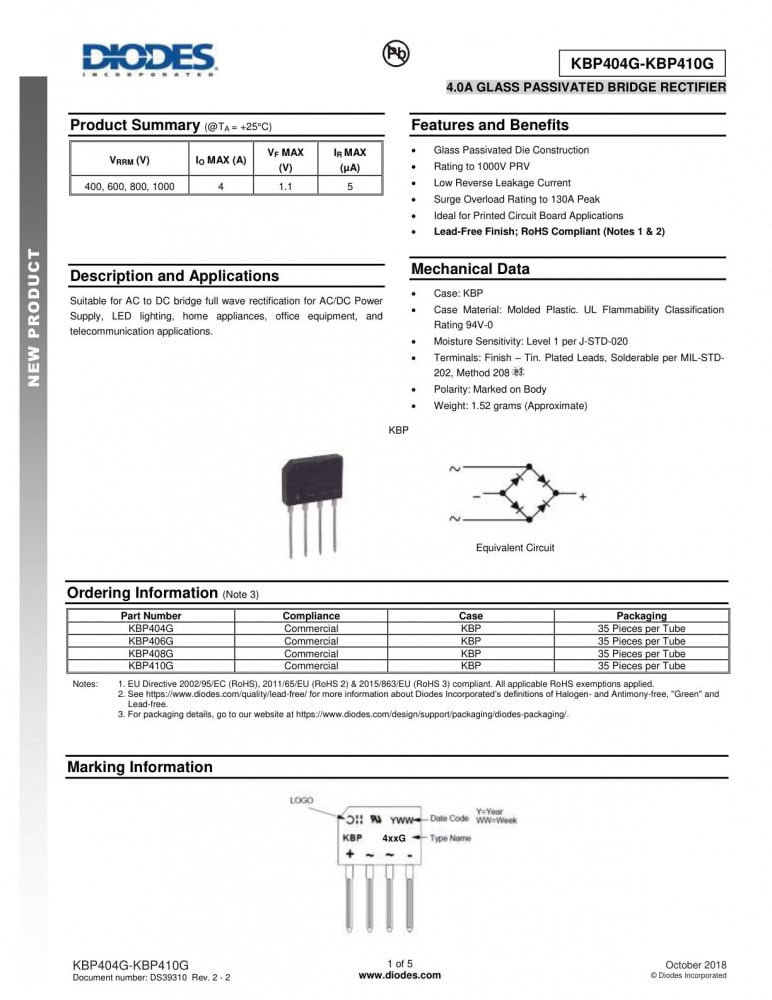 KBP410G datasheet page 1