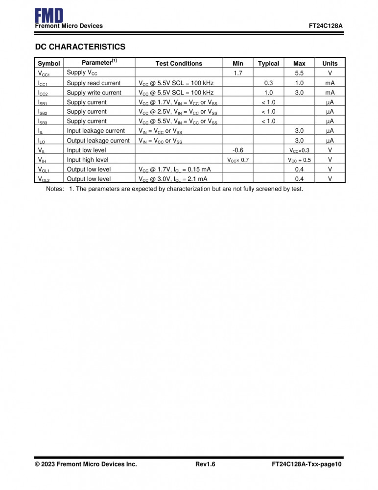 FT24C128A datasheet page 10