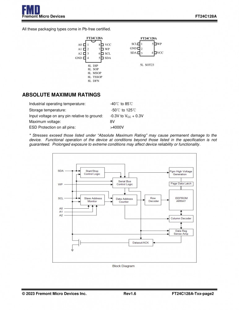 FT24C128A datasheet page 2