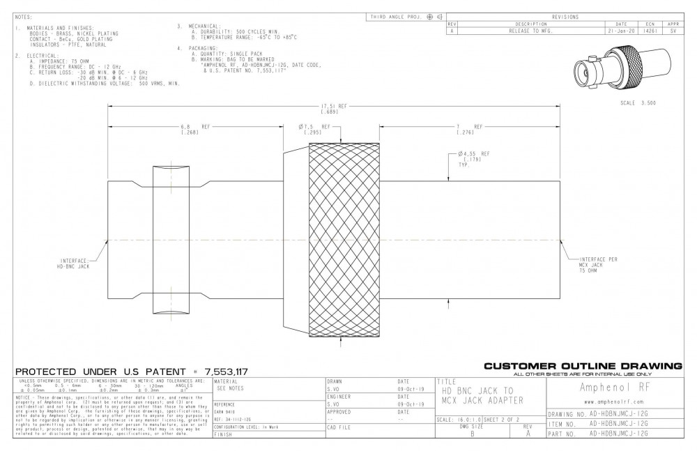 Amphenol AD-HDBNJMCJ-12G technical drawing