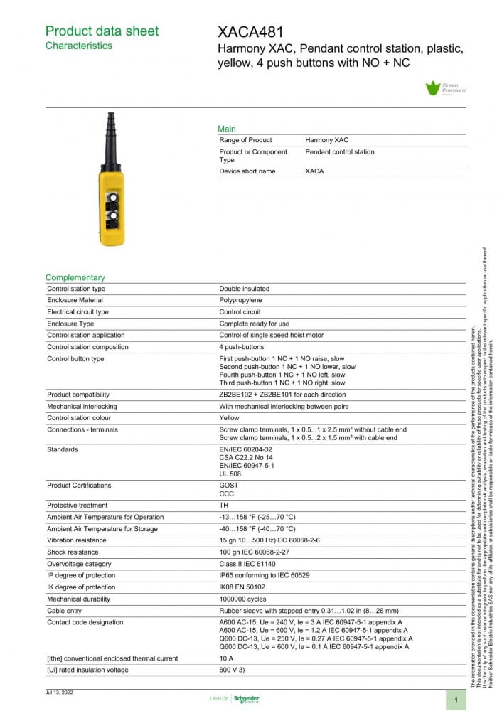 XACA481 technical document page 1