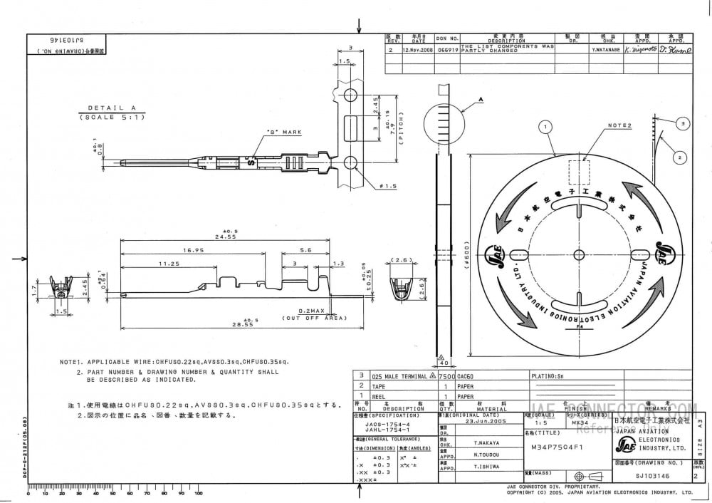 JAE M34P75C4F1 MX34 terminal drawing