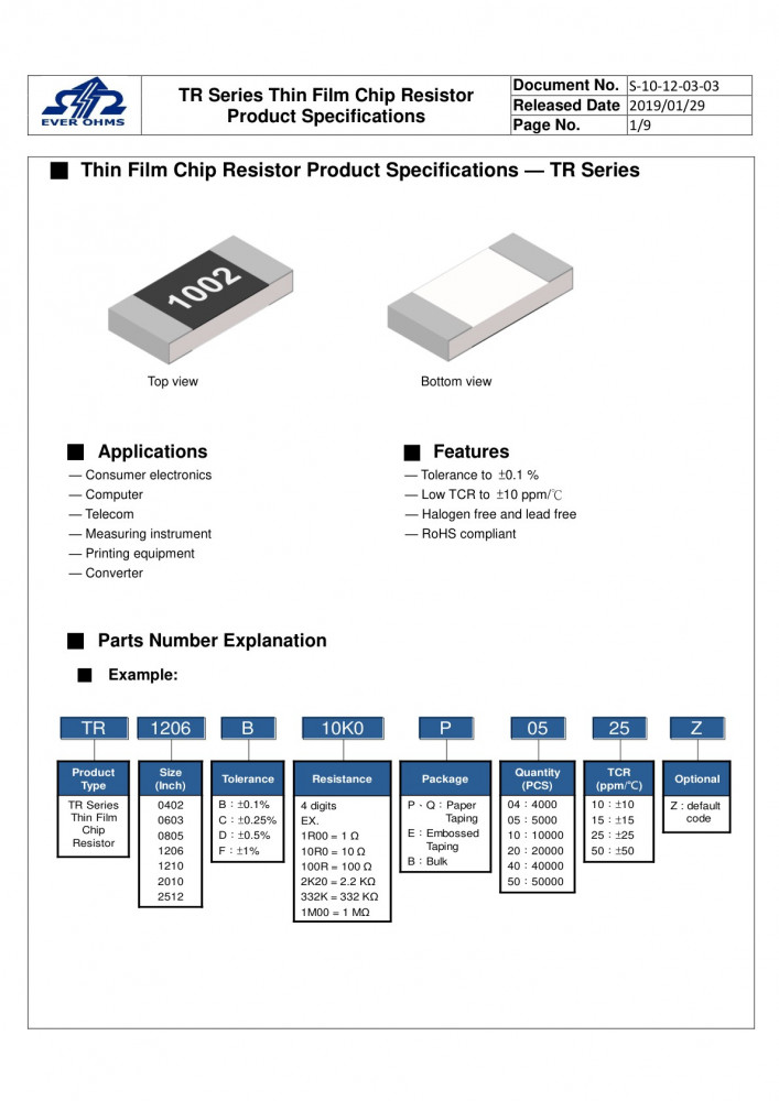 EVER OHMS TR Series datasheet page 1