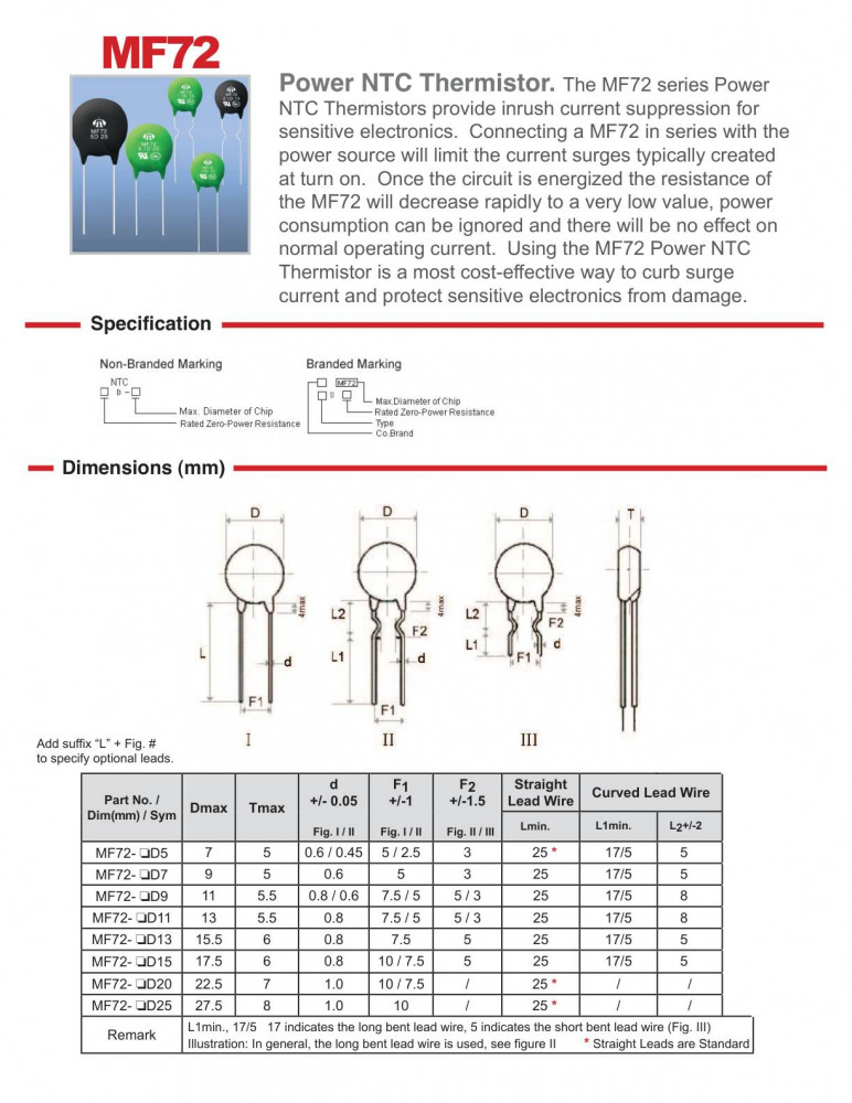 Cantherm MF72 datasheet page 2