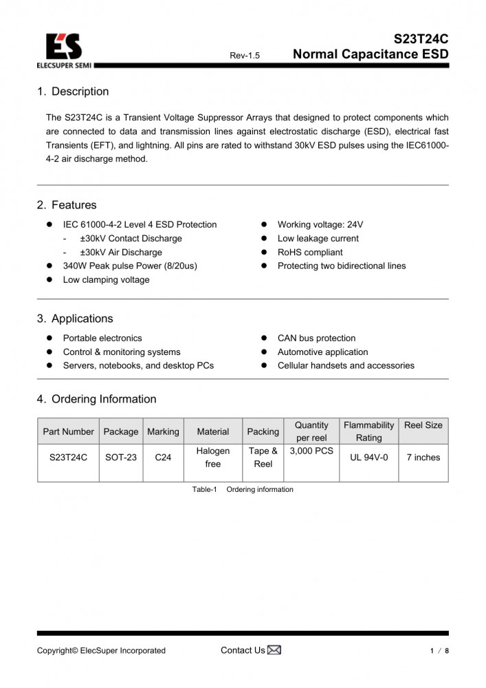 S23T24C datasheet page 1