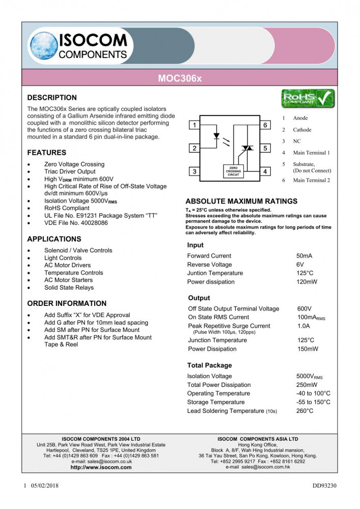 MOC306x technical document page 1