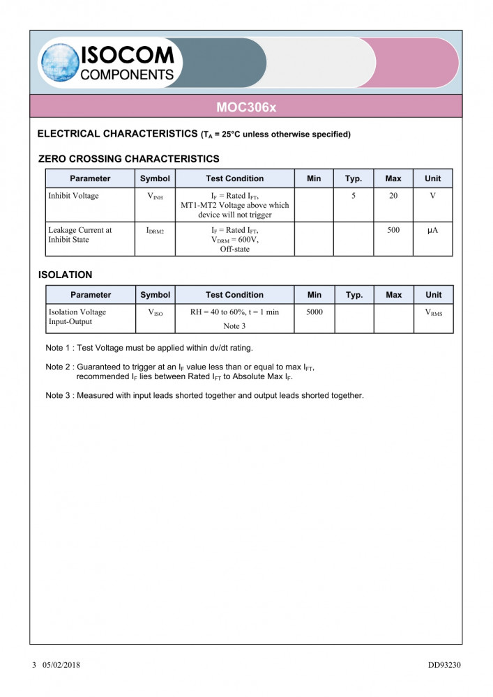 MOC306x technical document page 3