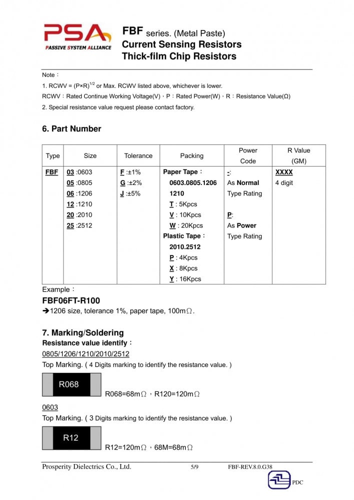 PSA FBF series datasheet page 6