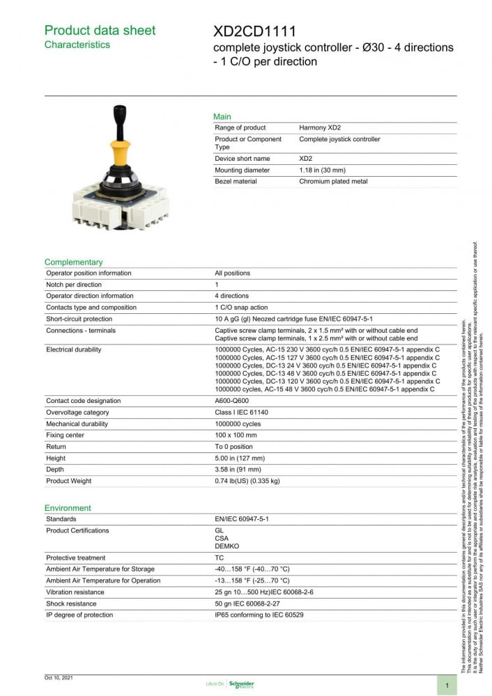 XD2CD1111 technical document page 1