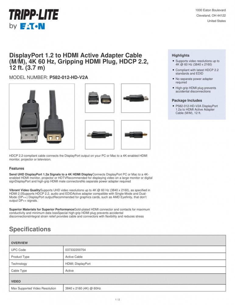 P582-012-HD-V2A technical document page 1