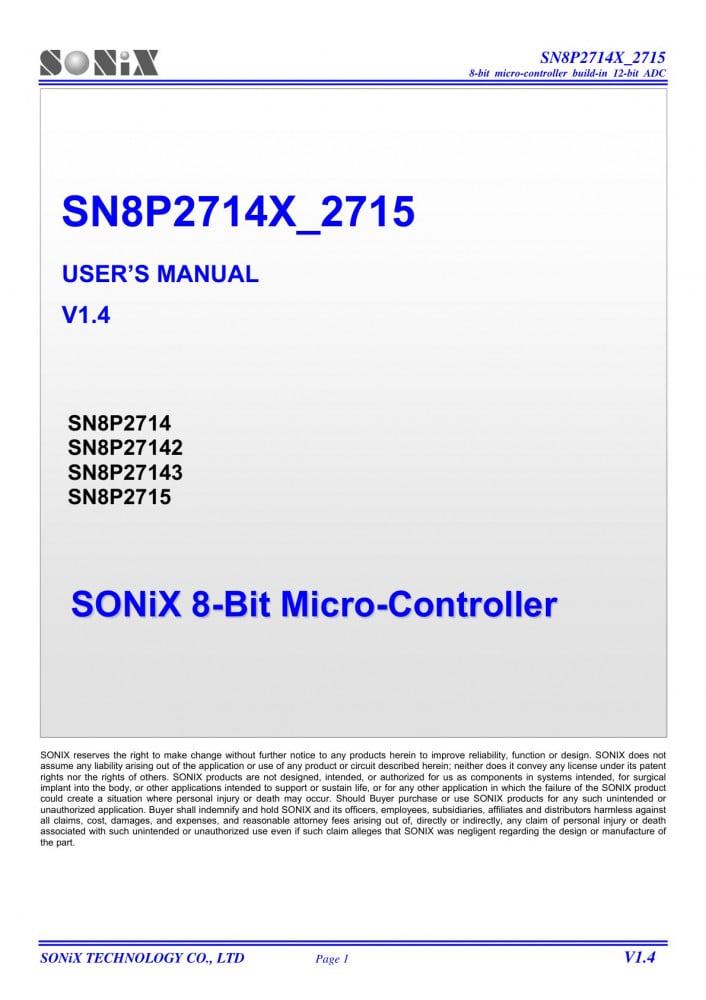 SN8P2714X_2715 manual page 1
