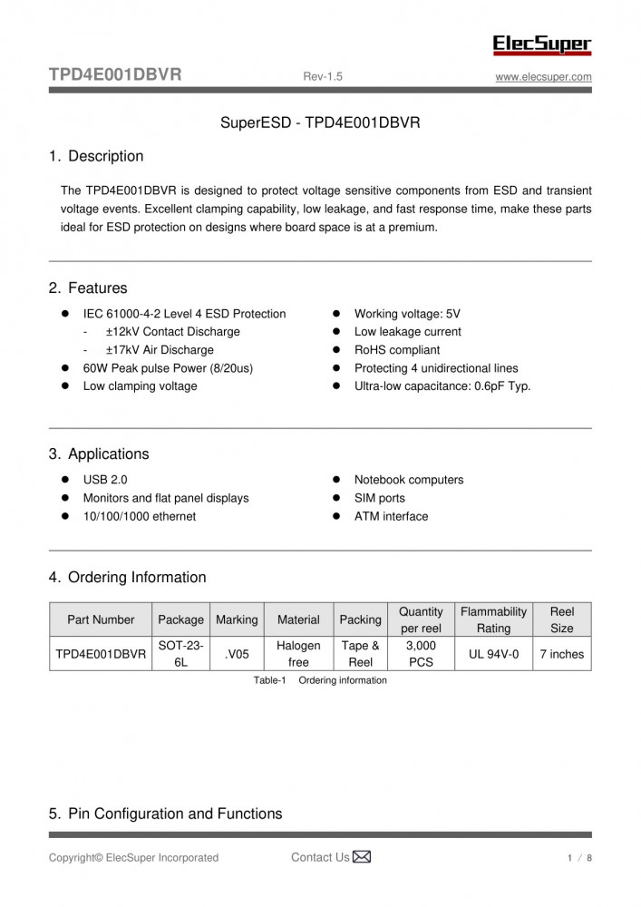 TPD4E001DBVR datasheet page 1