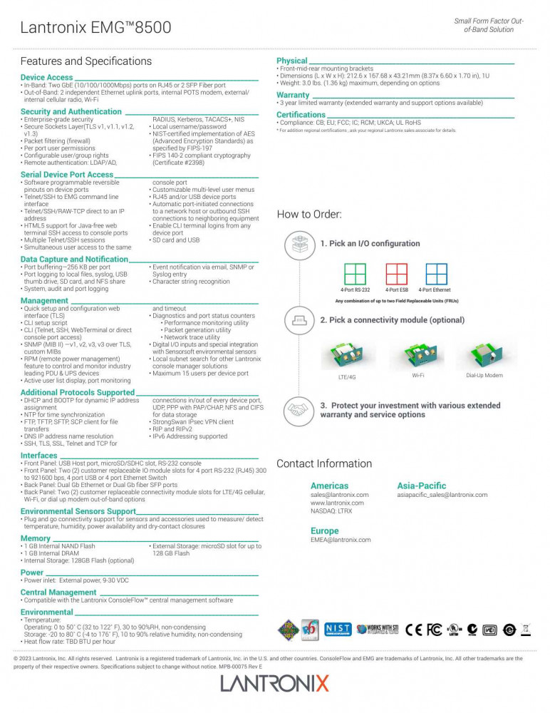 Lantronix EMG 8500 product documentation page 2