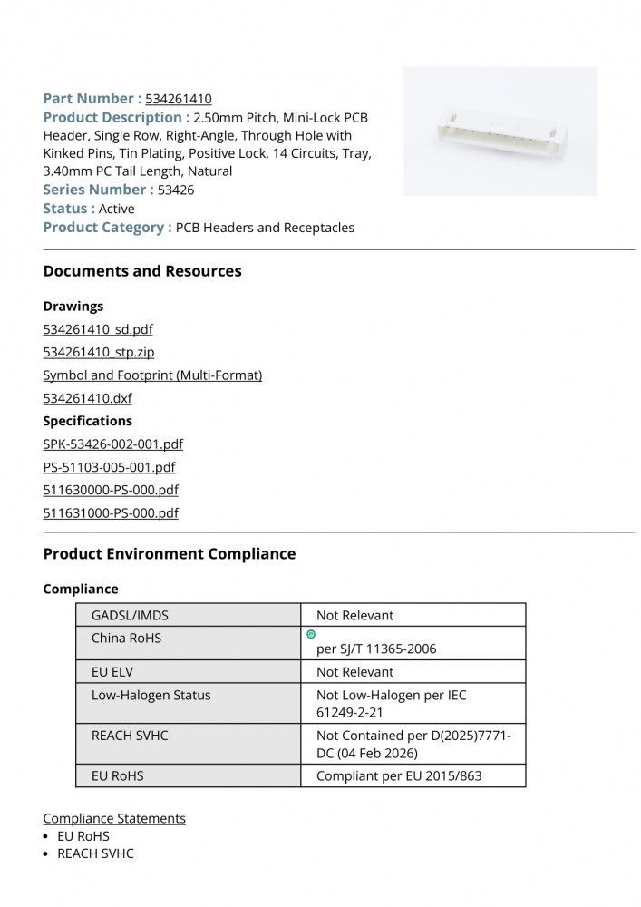 MOLEX 534261410 technical document preview, page 1