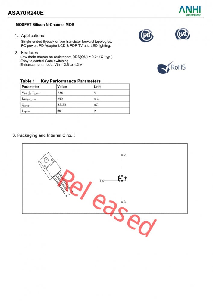 ASA70R240E datasheet page 1