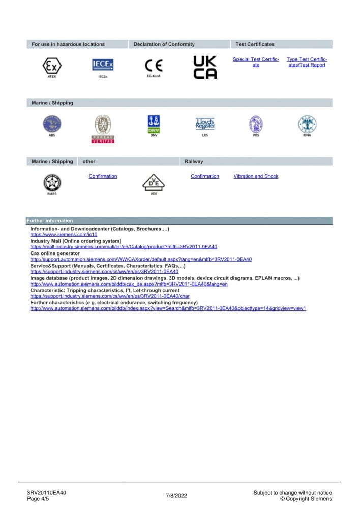 3RV20110EA40 technical document page 4