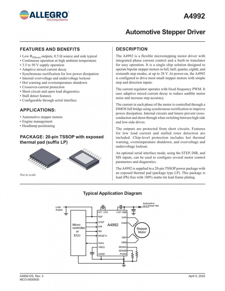 A4992 datasheet page 1
