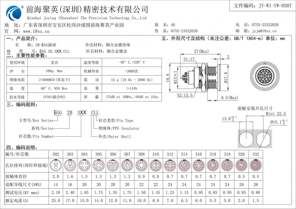 QianHai Joying EGG 2B connector datasheet page