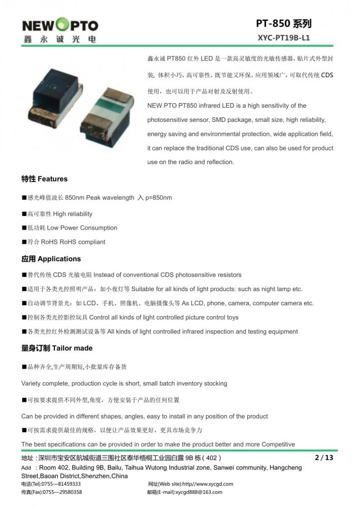 XYC-PT19B-L1 datasheet page 2