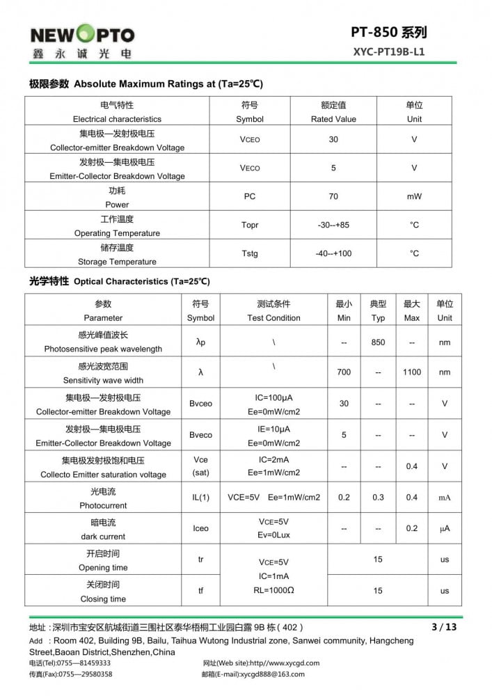 XYC-PT19B-L1 datasheet page 3