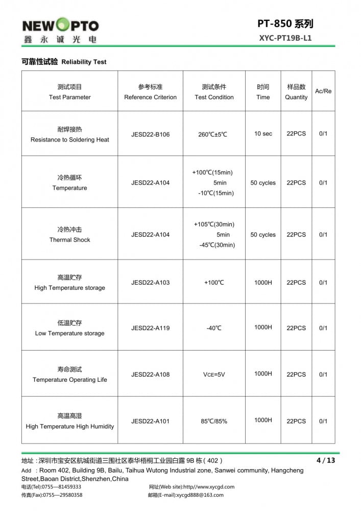 XYC-PT19B-L1 datasheet page 4