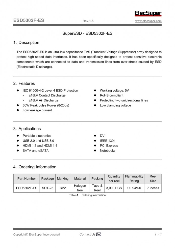 ESD5302F-ES datasheet page 1