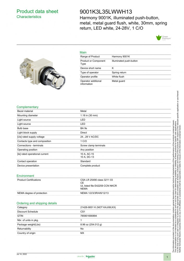 9001K3L35LWWH13 technical document page 1