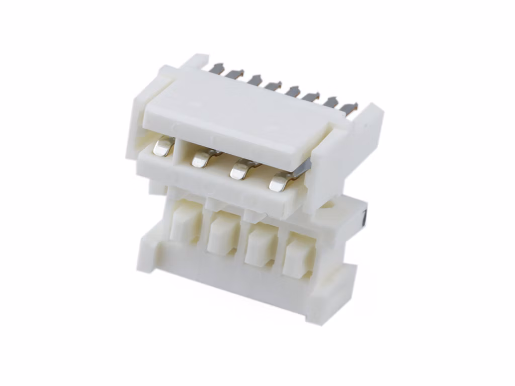 Appli-Mate RAST 2.5 IDT Housing, 2.50mm Pitch, with Side Latches, Female, 7 Circuits, Position Keys A & H Removed, Polarizing Rib Between 2/3, Voided Circuits 2, 4, & 6, Blue Color Stripe