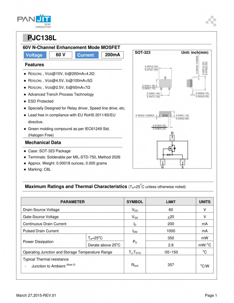 PJC138L datasheet page 1