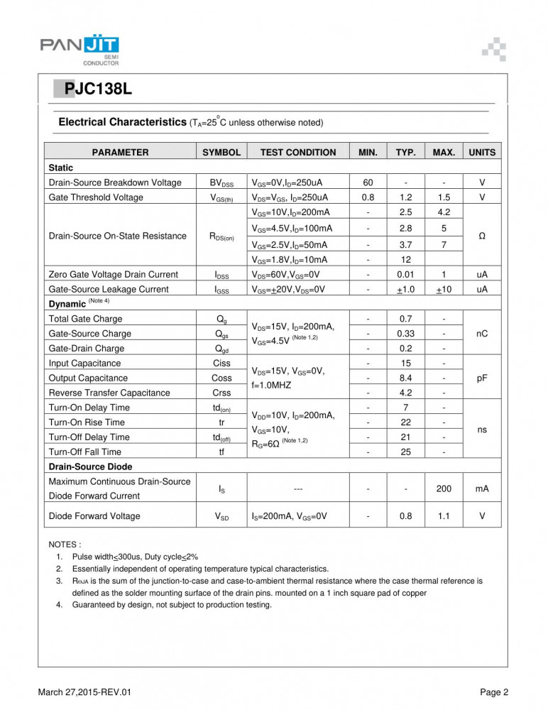 PJC138L datasheet page 2
