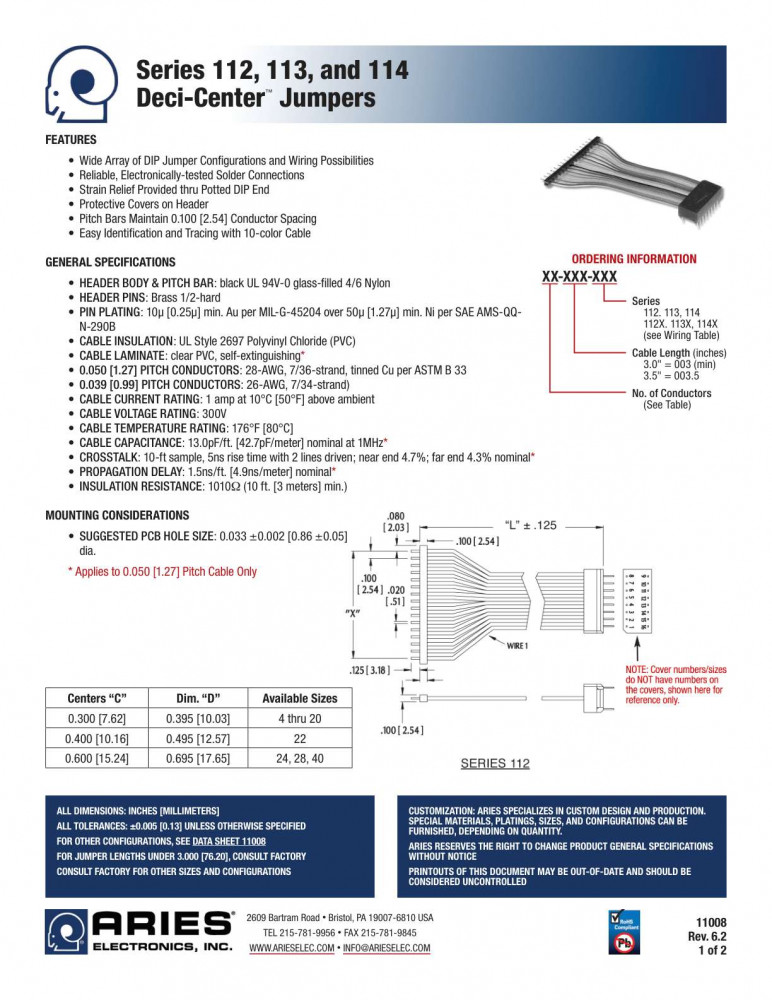 Aries Electronics 11008 datasheet page 1