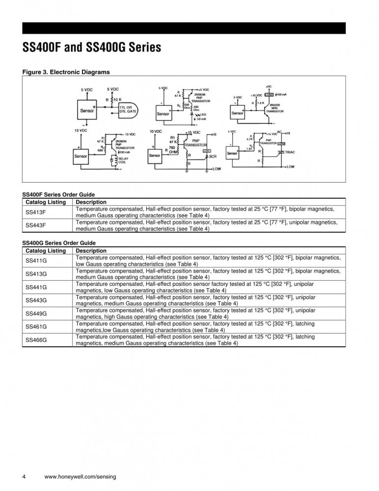 Honeywell SS400F and SS400G series datasheet page 4