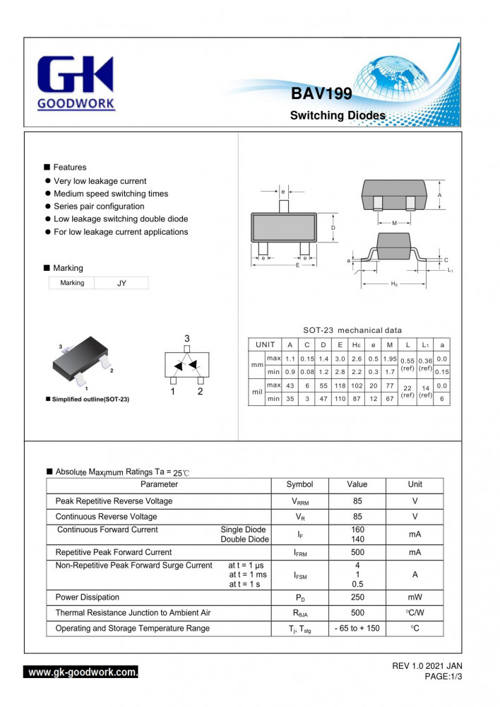 GOODWORK BAV199 datasheet page 1