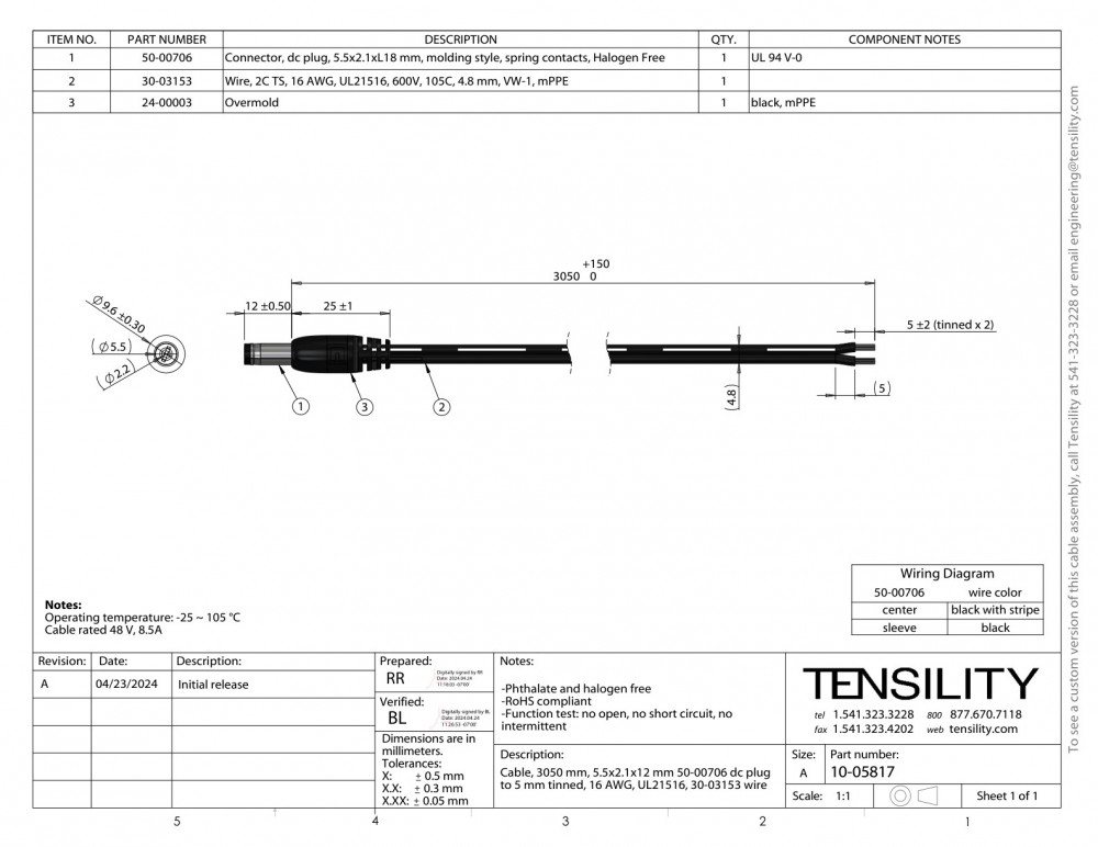 Product drawing page for Tensility International 10-05817