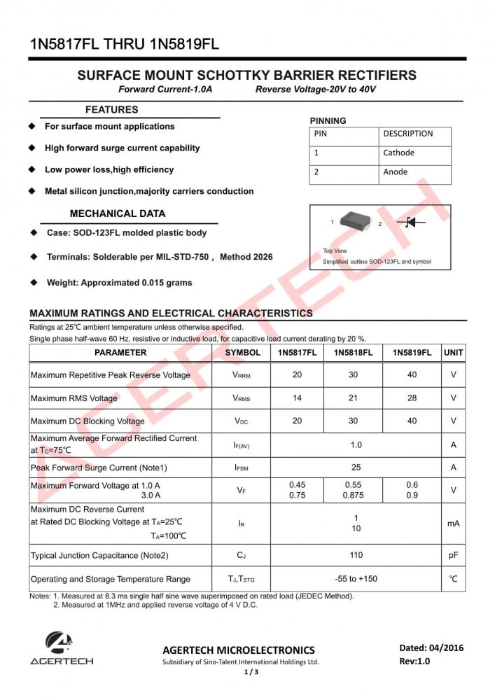 1N5817FL datasheet page 1