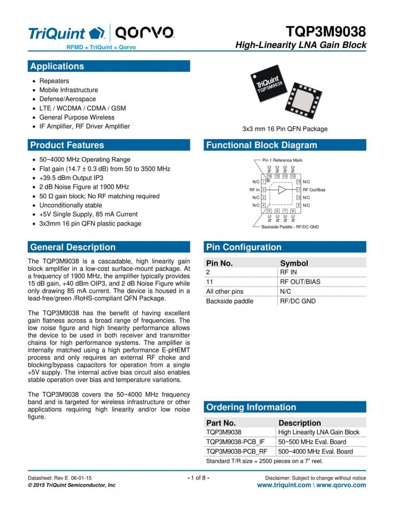 TQP3M9038 datasheet page 1