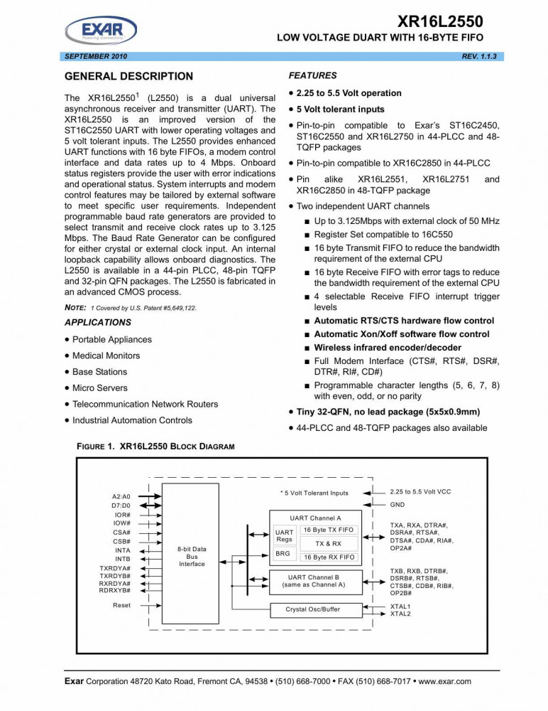 XR16L2550 document page 1