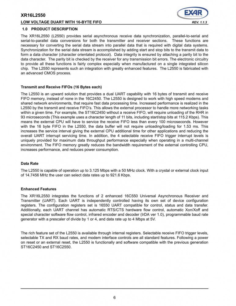 XR16L2550 document page 6