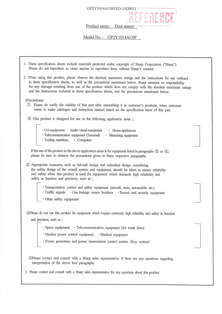 GP2Y1014AU0F specification page 2