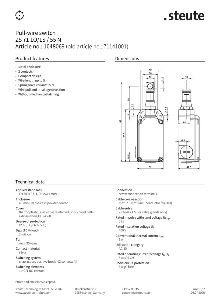 STE-1048069ZS71 product documentation, page 1