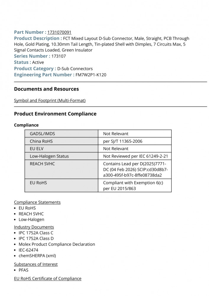 MOLEX 1731070091 technical document page 1
