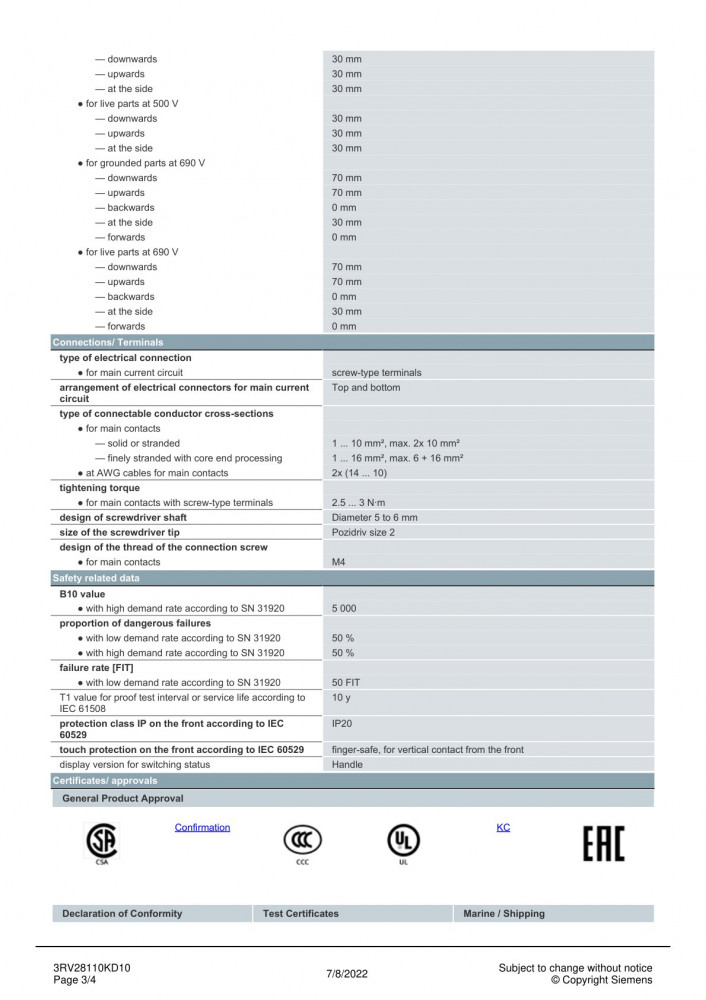 3RV28110KD10 datasheet page 3