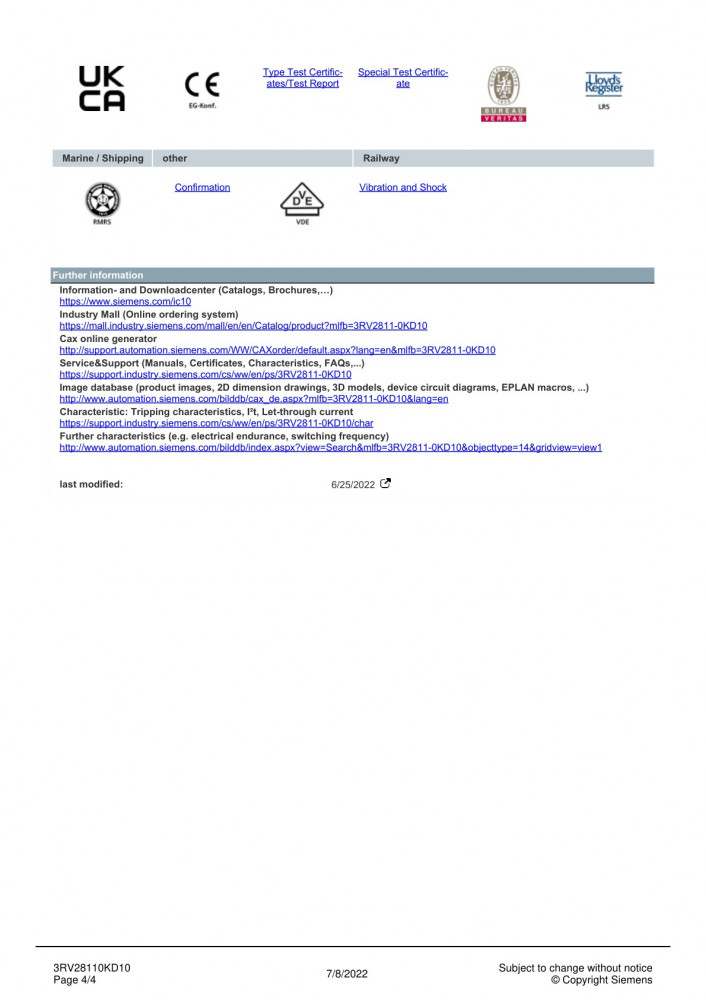 3RV28110KD10 datasheet page 4